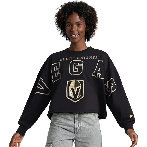STARTER Vegas Golden Knights Bleachers Cropped Drop Shoulder Sweatshirt - Black