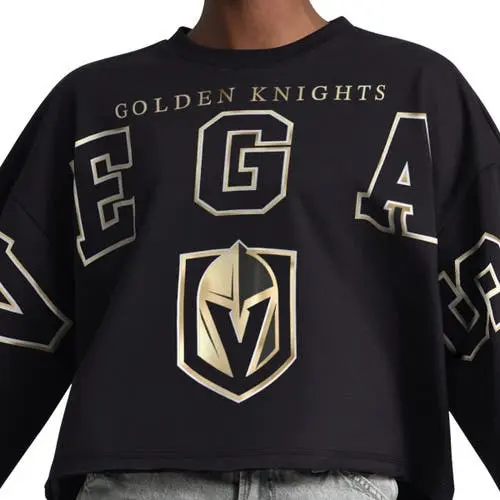 STARTER Vegas Golden Knights Cropped Drop Shoulder Sweatshirt - Black