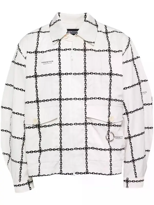 Undercover Chain-print Zip-up Bomber Jacket - White