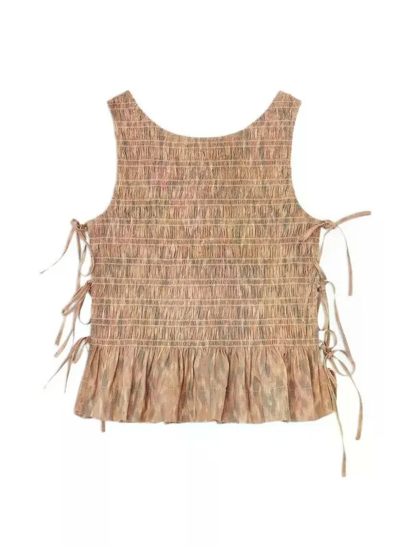 GANNI Smock Top In Printed Stretch - Neutrals