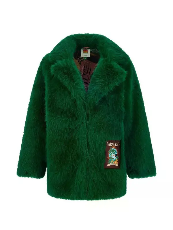 Farm Rio Faux-fur Graphic-patch Coat - Green