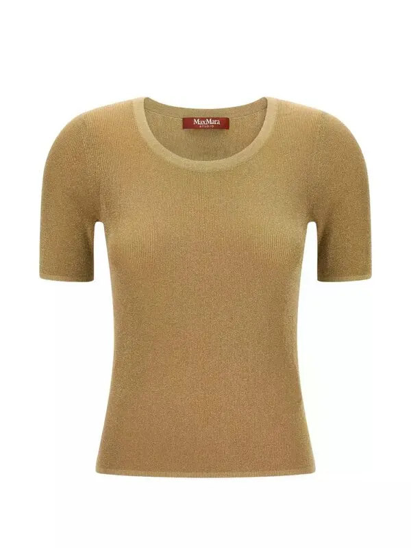 Max Mara Ribbed Metallic-thread T-shirt - Gold