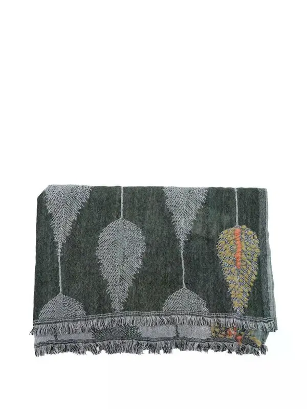 Altea Feather-pattern Frayed Scarf - Grey