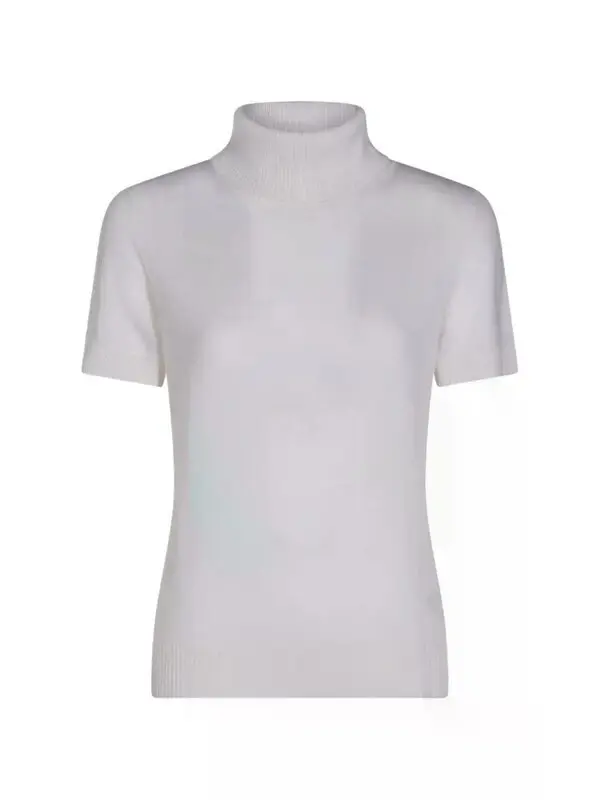 ALLUDE Cashmere Roll Neck Short Sleeve Sweater - White
