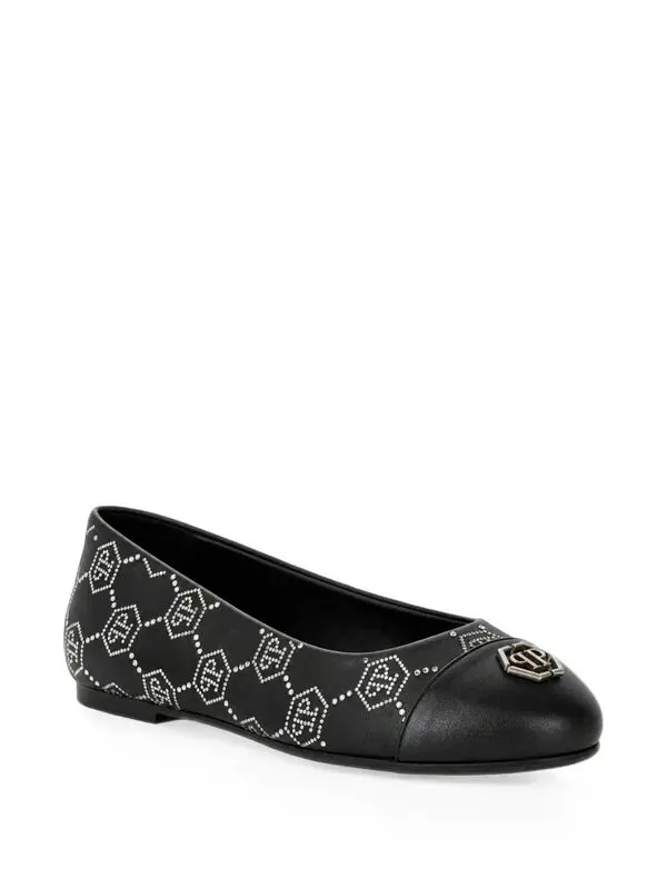 Philipp Plein Nappa Leather Ballerina Flats With Monogram Rhinestones