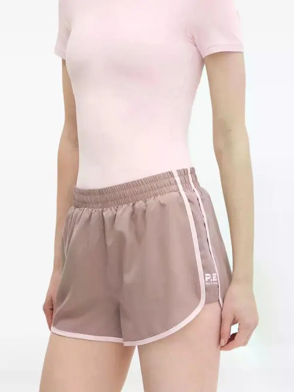 P.E Nation Logo Print Piped Shorts - Brown