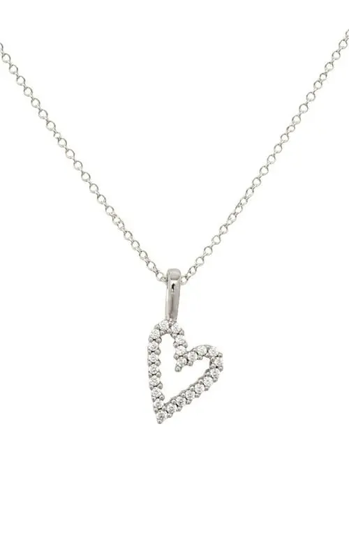 MADE BY MARY Heart Charm Necklace With Cubic Zirconia - Silver