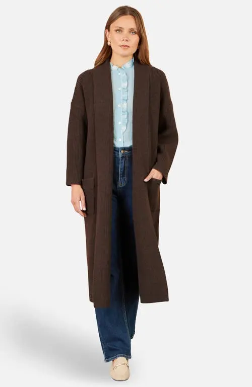 YUMI Long Sleeve Knitted Maxi Cardigan - Brown
