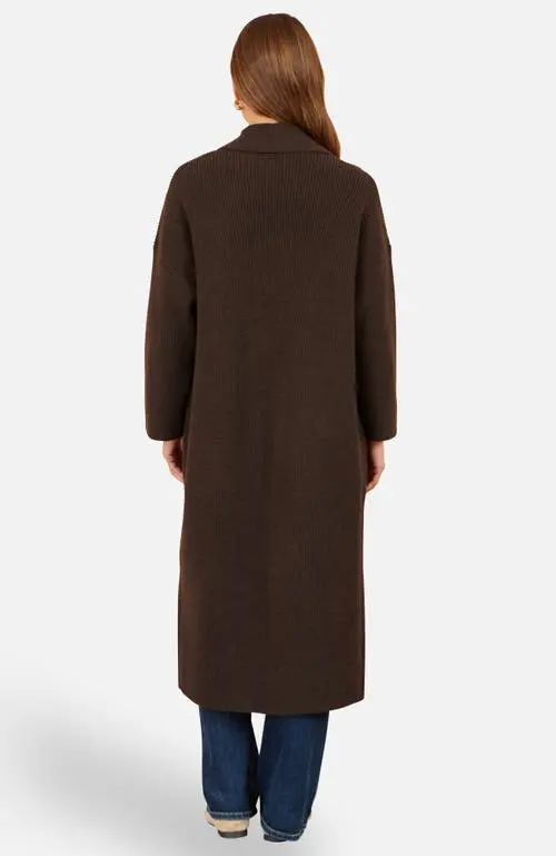 YUMI Long Sleeve Knitted Maxi Cardigan - Brown