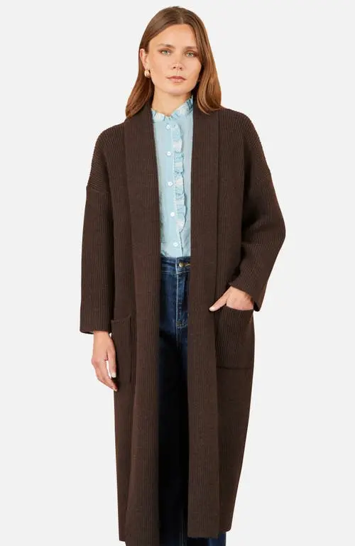 YUMI Long Sleeve Knitted Maxi Cardigan - Brown