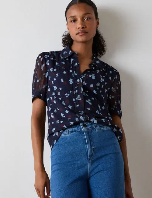 Whistles Viscose Short Sleeve Pintuck Blouse
