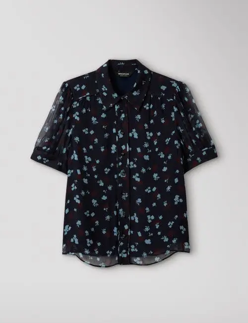 Whistles Viscose Short Sleeve Pintuck Blouse