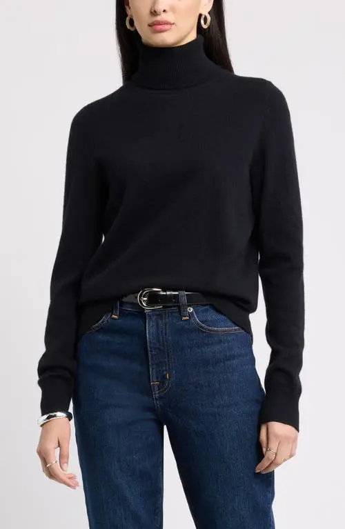 Nordstrom Classic Cashmere Turtleneck Sweater - Black Rock