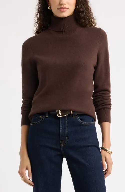 Nordstrom Cashmere Turtleneck Sweater With Ribbed Trim - Brown Mole