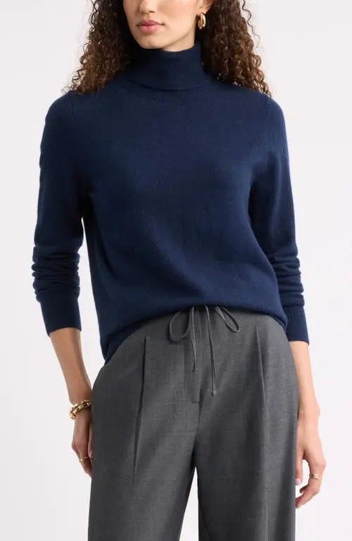 Nordstrom Classic Cashmere Turtleneck Sweater - Navy Night