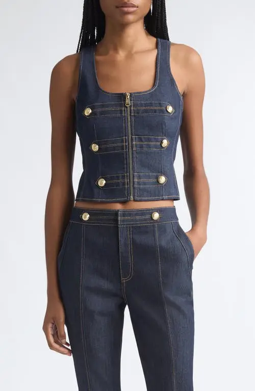 Cinq À Sept Denim Shell With Decorative Buttons - Indigo