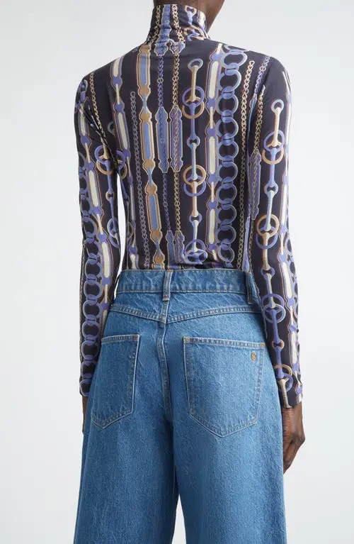 St. John Heritage Chain Bridle Print Turtleneck Top