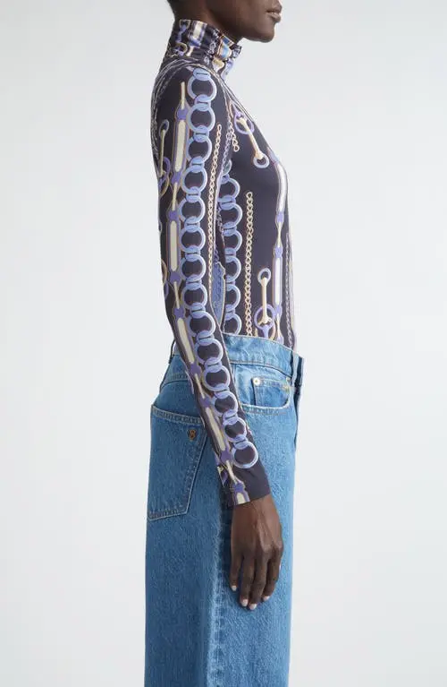 St. John Heritage Chain Bridle Print Turtleneck Top