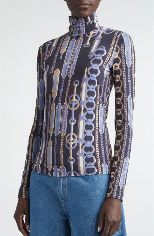 St. John Heritage Chain Bridle Print Turtleneck Top