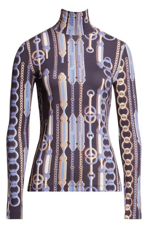 St. John Heritage Chain Bridle Print Turtleneck Top