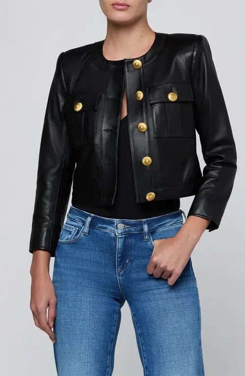 L'Agence Deidra Collarless Leather Jacket - Black