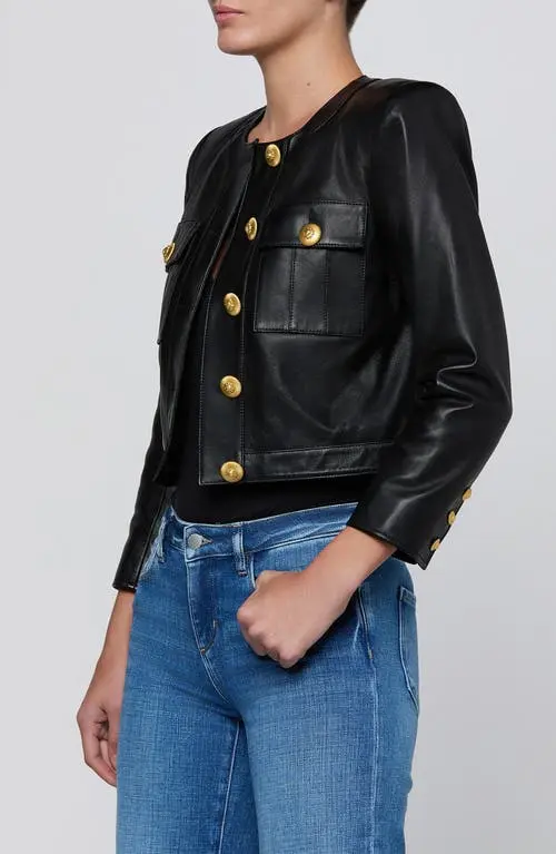 L'Agence Deidra Collarless Leather Jacket