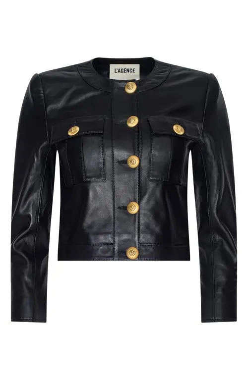 L'Agence Deidra Collarless Leather Jacket