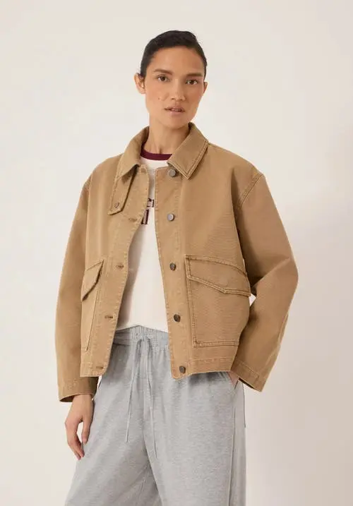 HUSH Elara Washed Funnel Neck Utility Jacket - Stone Brown