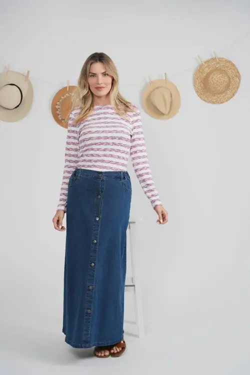 24/7 Striped V-neck Long Sleeve Tee95% Polyester - Dark Pink