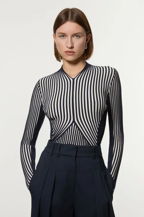 Karen Millen Petite Sculpted Knitted Top - Navy