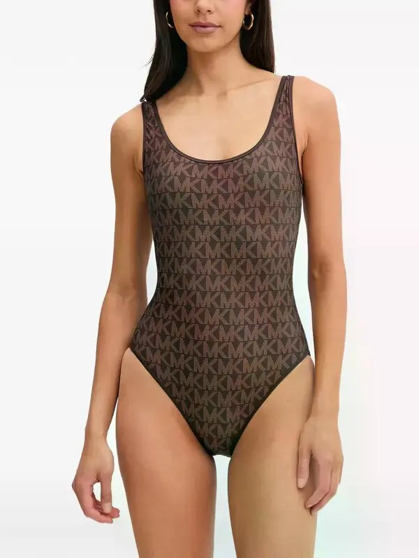 Michael Kors Reversible Logo Scoopneck Swimsuit - Brown