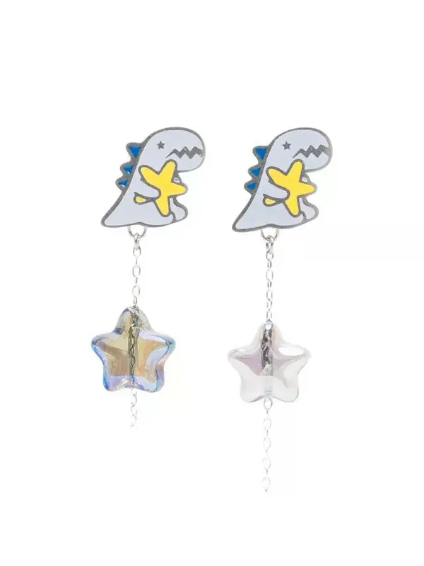 AGNES B. Dino Charm Chain Drop Earrings - Silver