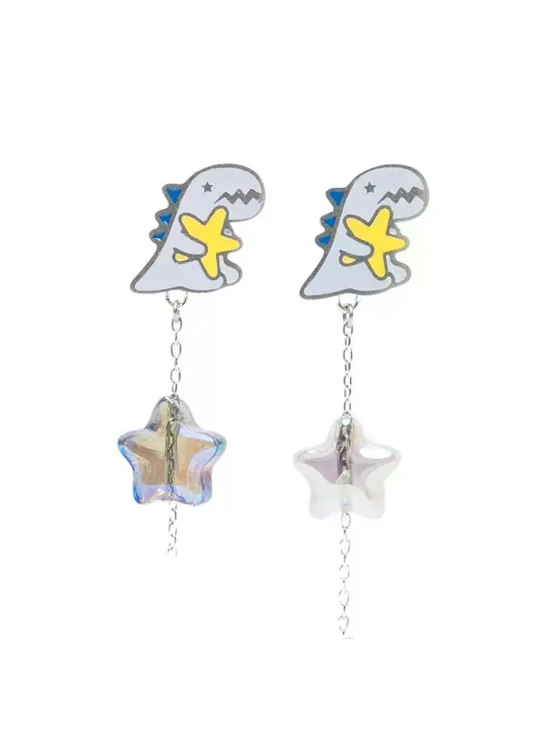 AGNES B. Dino Charm Chain Drop Earrings - Silver