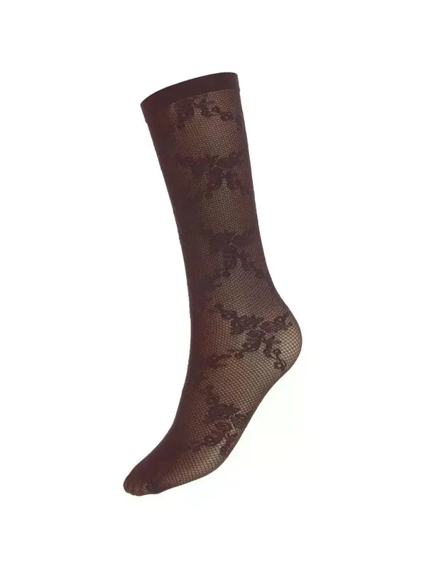 Wolford Floral Lace Crew Socks - Brown