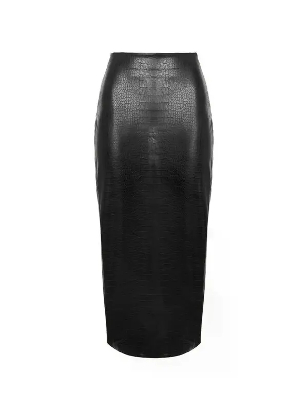 Wolford Croc-effect Pencil Midi Skirt - Black