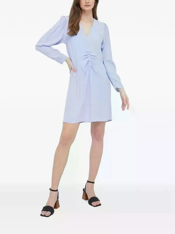 BENETTON V-neck Mini Dress With Long Sleeves And Ruched Detail - Purple