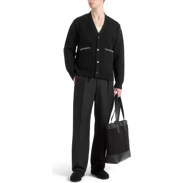 Manière De Voir Gilbert Whipstitch Combed Cotton Cardigan - Black