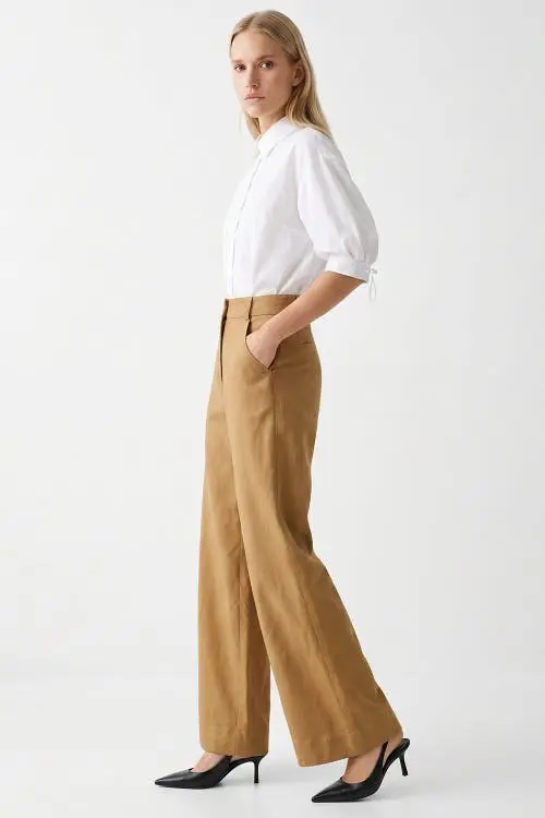 EXQUISE Sienna High Waisted Wide Leg Linen Pants