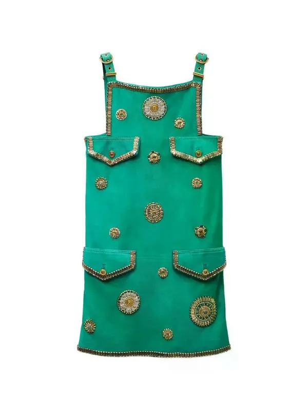 Versace Embroidered Suede Mini Dress - Green