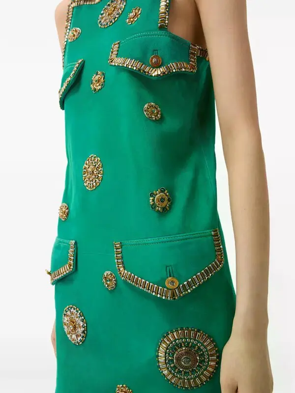 Versace Embroidered Suede Mini Dress