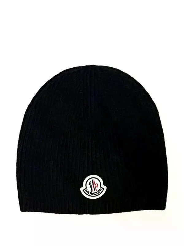 Moncler Logo-patch Ribbed-knit Beanie Hat - Black
