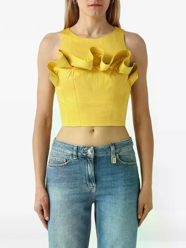 Elisabetta Franchi Ruffled-detail Cropped Tank Top - Yellow