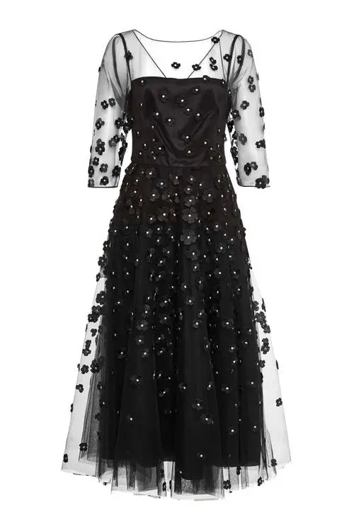 MAISON COMMON Embroidered Mesh Gown With Sleeves