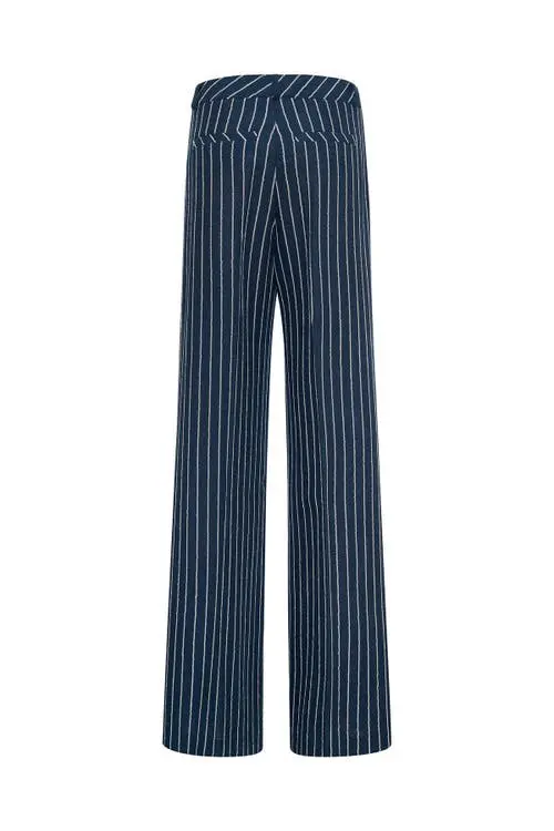 MAISON COMMON Wide-leg Pinstripe Sequin Trousers - Blue