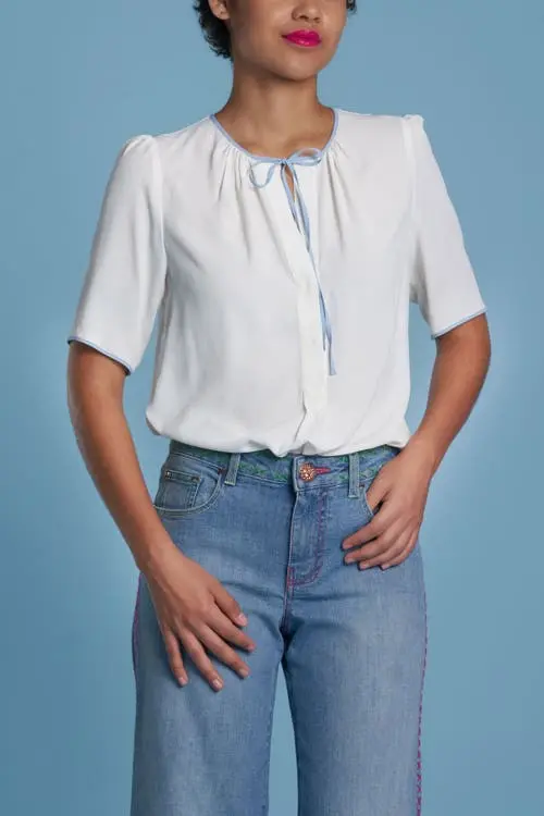 MAISON COMMON Half Sleeve Top With Bow Tie Detail