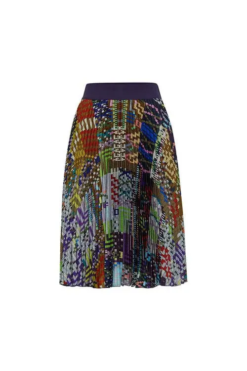 MAISON COMMON Pleated Geometric Print Skirt