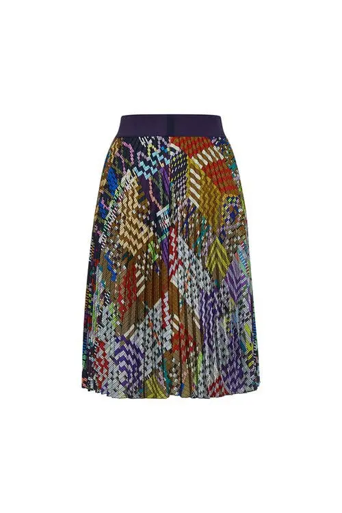 MAISON COMMON Pleated Geometric Print Skirt