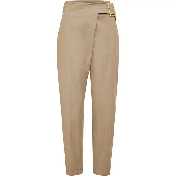 MAISON COMMON Overlay Detail Belted Straight-leg Pants - Stone