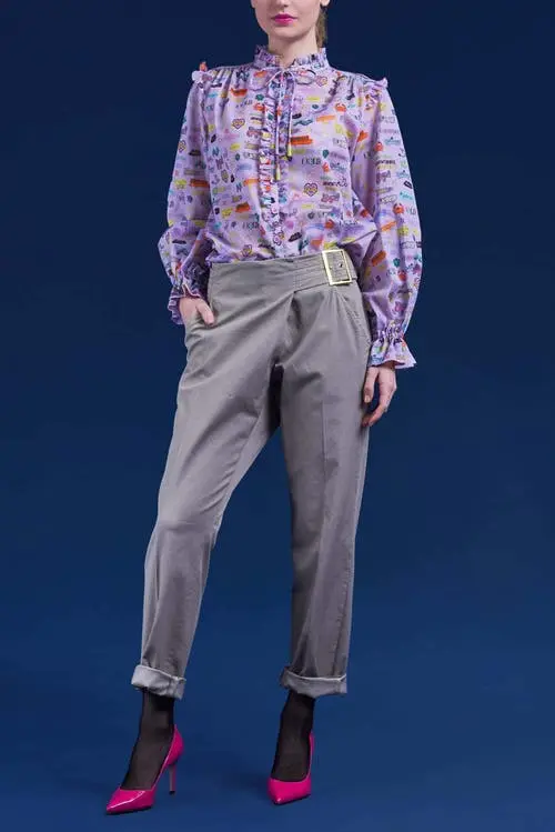 MAISON COMMON Overlay Detail Belted Straight-leg Pants - Stone