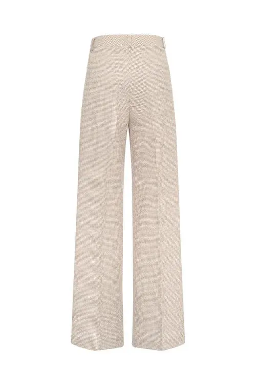 MAISON COMMON Wide Leg Vichy Trousers - Sand
